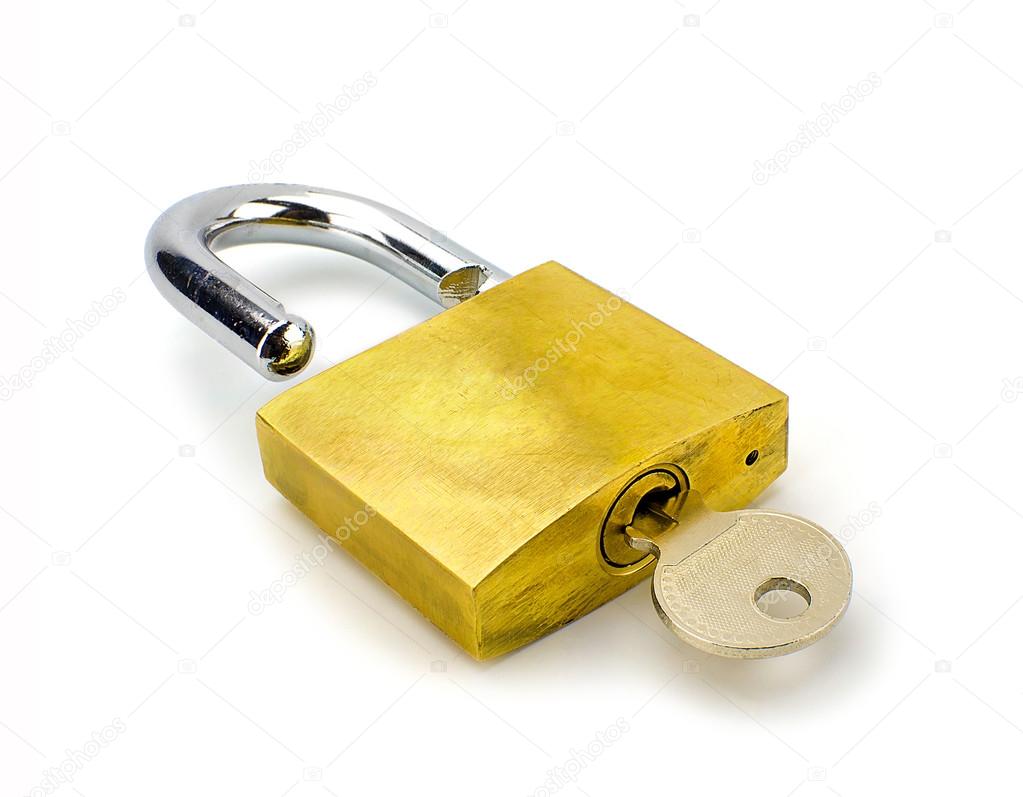 Unlocked padlock with the key on white background Stock Photo by ...