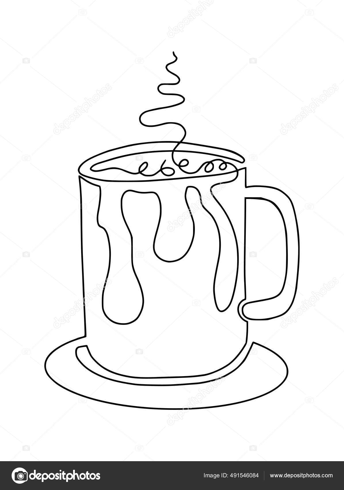 Continuous One Line Drawing Cup Simple Style Coffee Shop Poster Stock ...