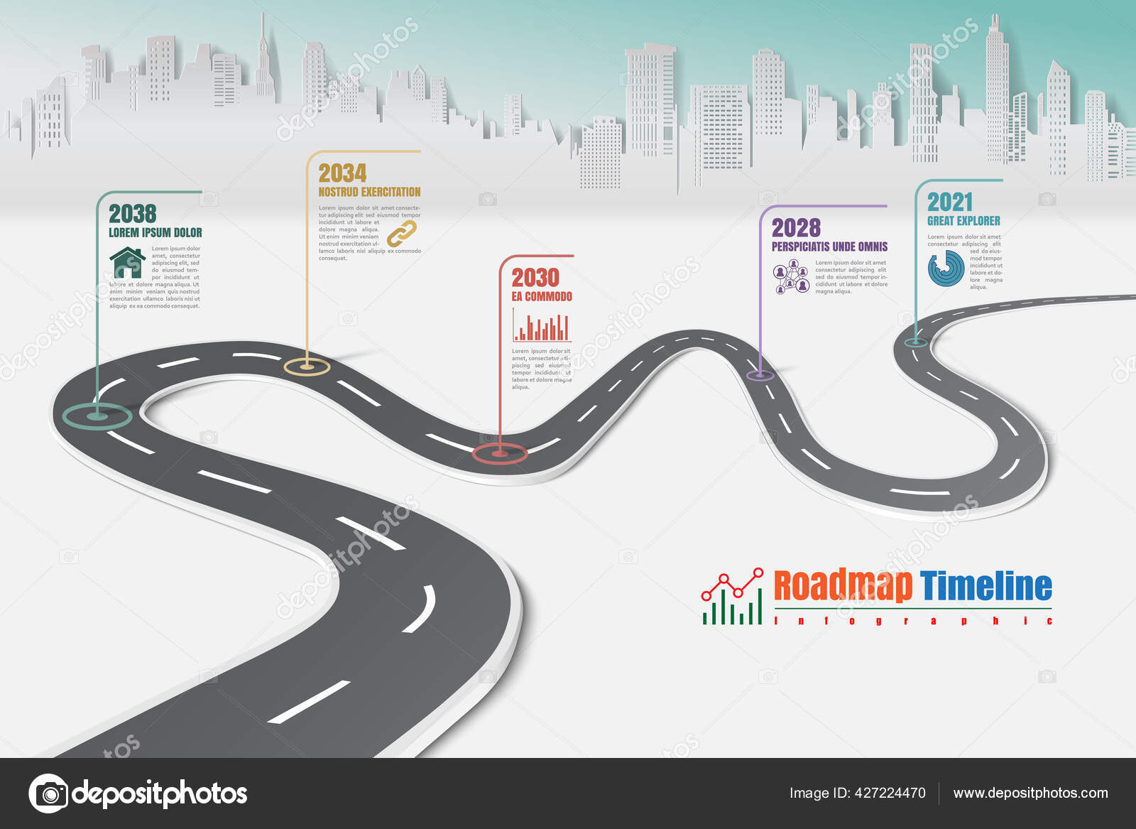 Business Roadmap Timeline Infographic Template Pointers Designed City ...