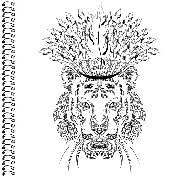 Tiger indian warrior, animal hand drawn illustration, native american ...