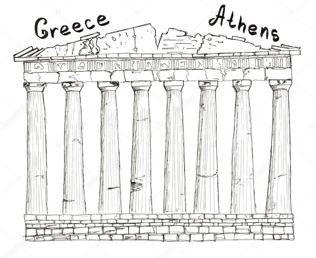 Sketch hand drawn Greece Athens Parthenon lettering — Zdjęcie stockowe ...