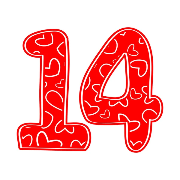 The number 14 of hearts (pink) — Vector de stock © Mila_Endo #98382958