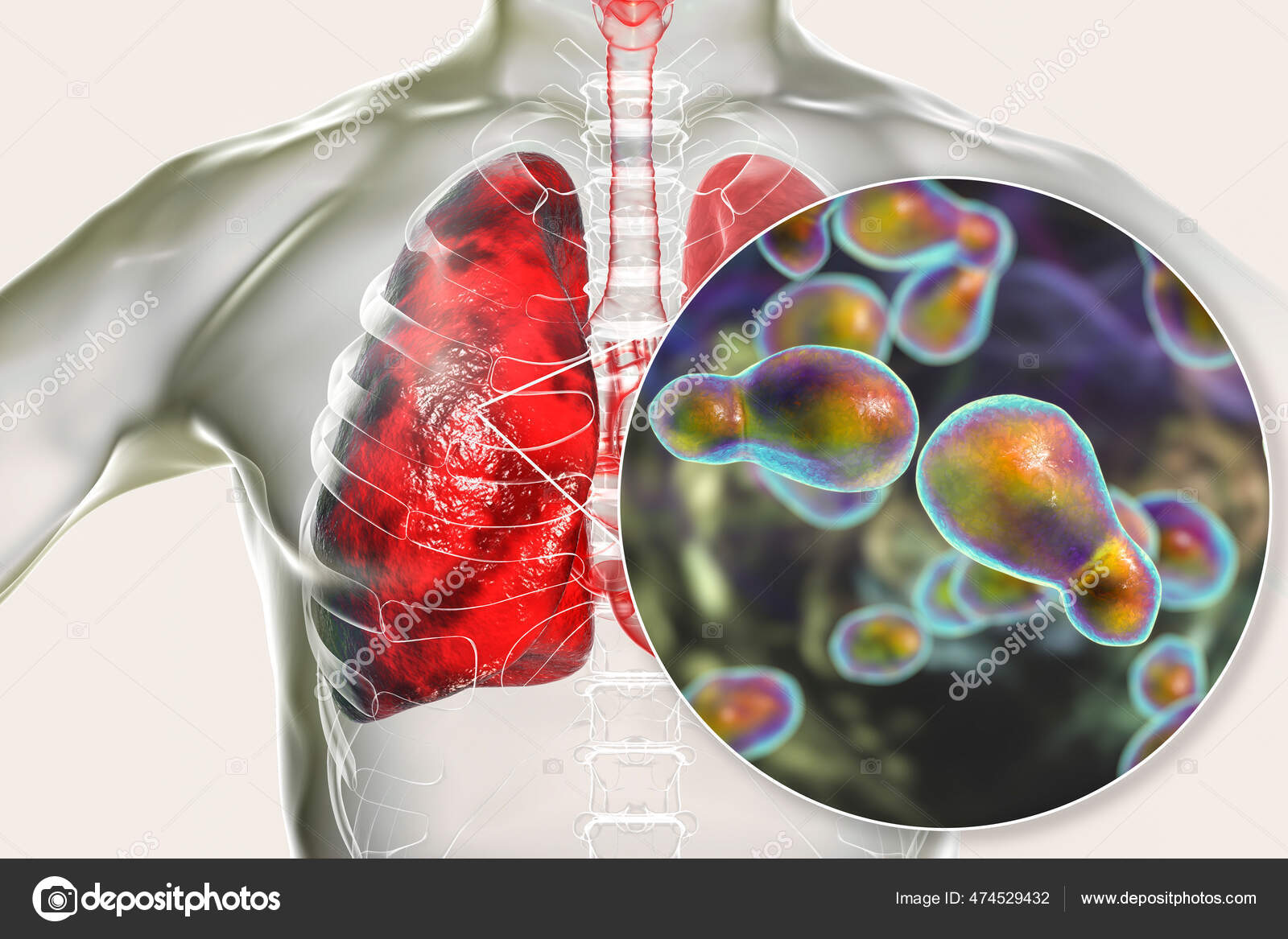 Pulmonary Cryptococcosis Invasion Lung Tissue Yeast Fungi Cryptococcus ...