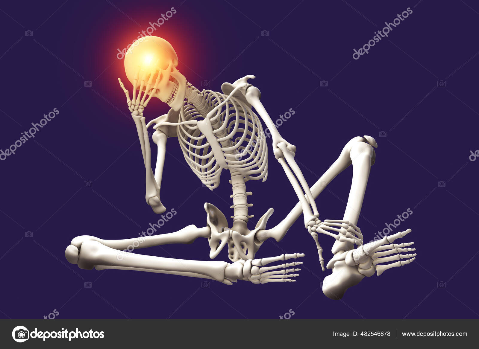 Headache Conceptual Illustration Skeleton Highlighted Head Skull ...