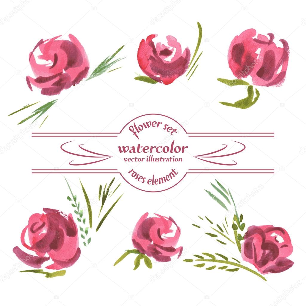 Watercolor Red Roses Set Stock Vector by ©phoenix_olga 82204118