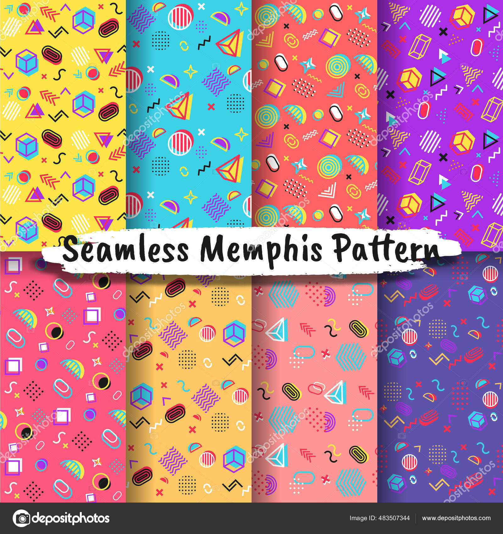 Collection Seamless Memphis Style Patterns Abstract Graphic Design ...