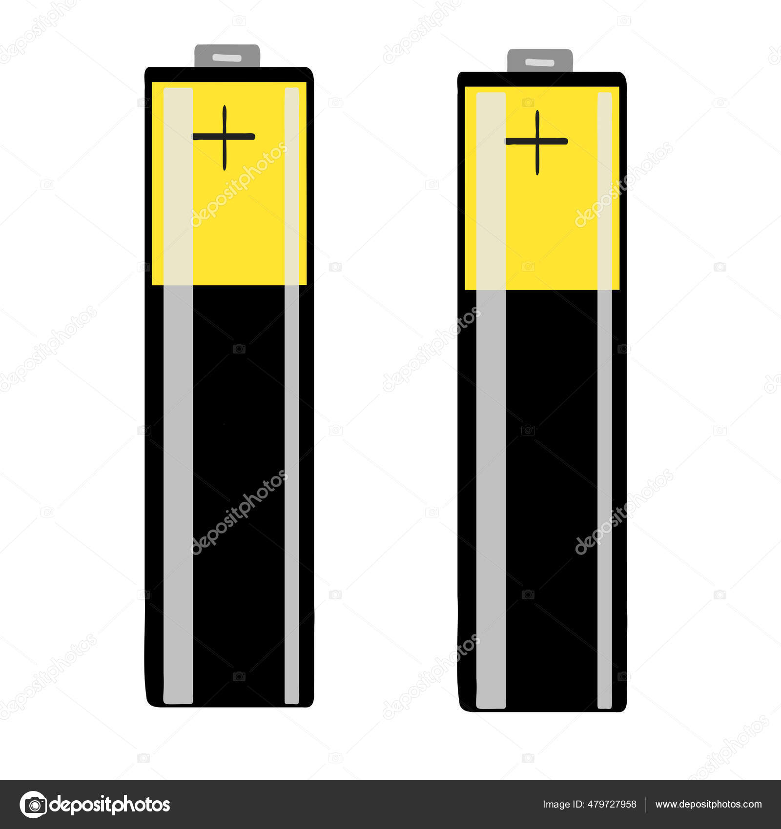 Drawing Style Flat Batteries Pieces Black Yellow Color White Background ...