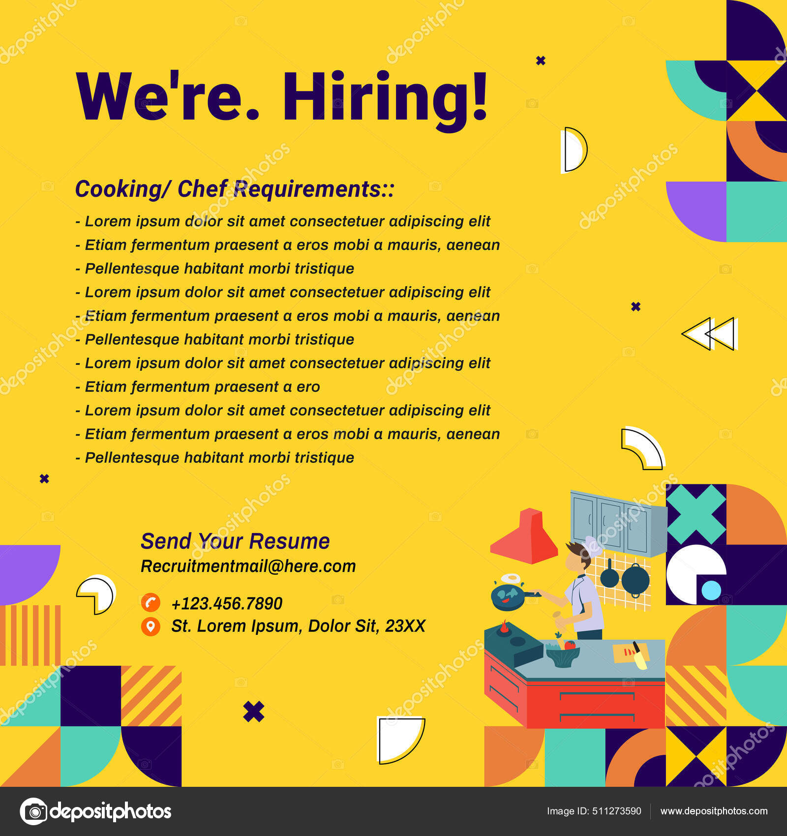 Recruitment Advertising Template Colorful Geometric Shapes Background ...