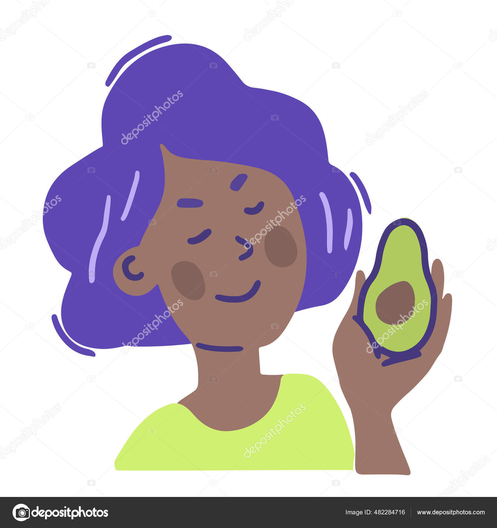 Female character holding avocado Stock Vector by ©NadzeyaKizilava 482284716