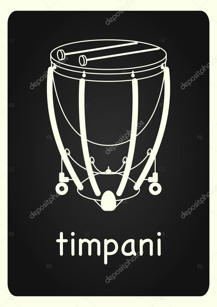 Timpani vector illustration on chalkboard. Musical instrument poster ...