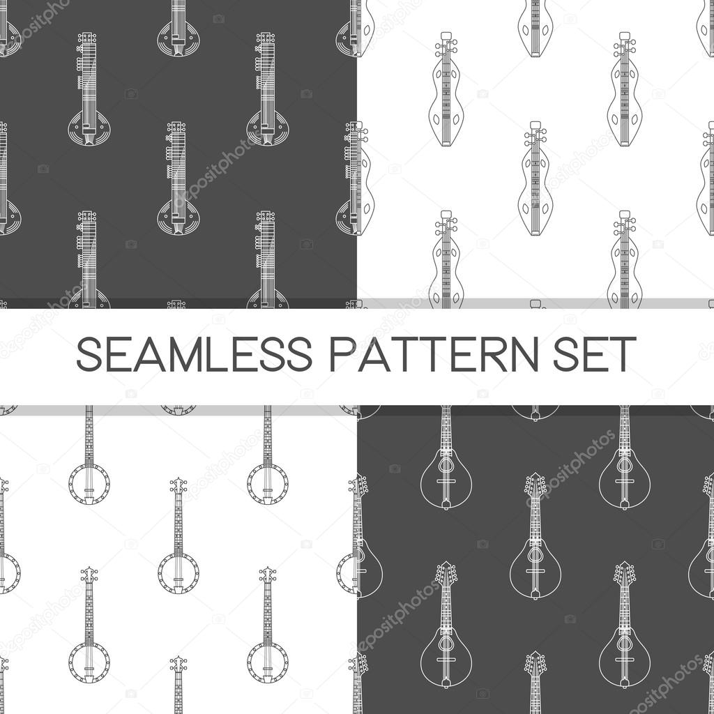 Four seamless vector patterns. Music background with illustration of ...