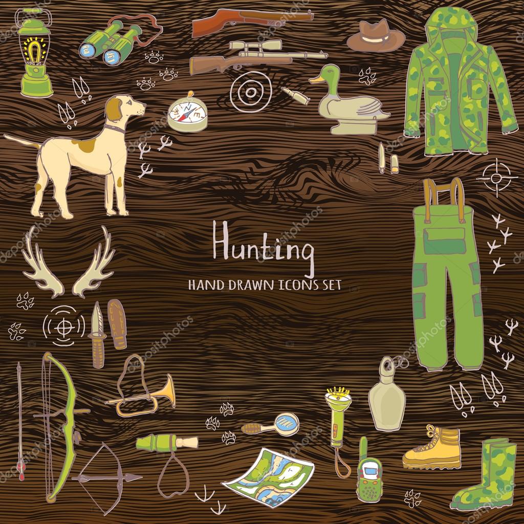Hand drawn doodle hunting set — Stock Vector © Natasha_Pankina #96666260