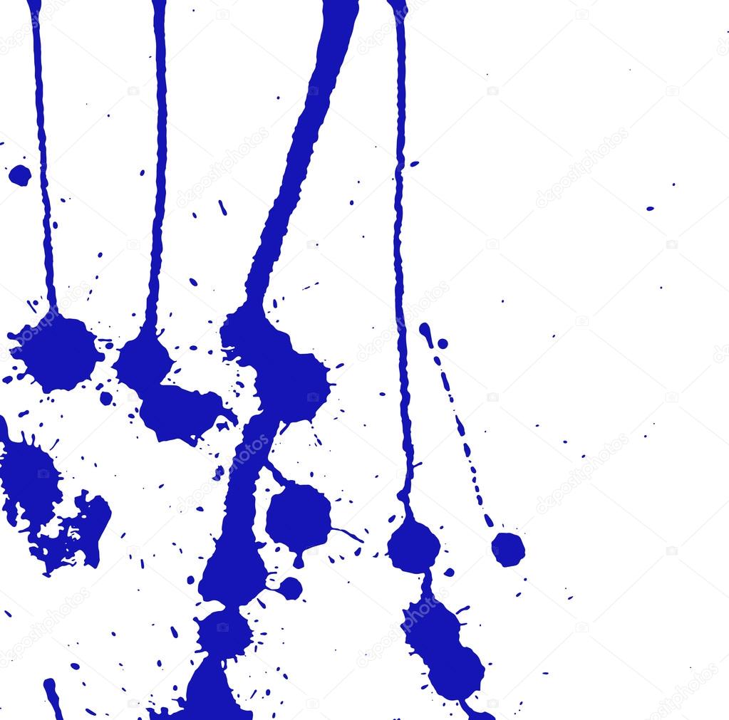 Blue ink splash. Paint splatter. Blue blots on white. Ink stains. Ink ...