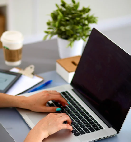 Young girl the designer is working on the computer — Stock Photo ...
