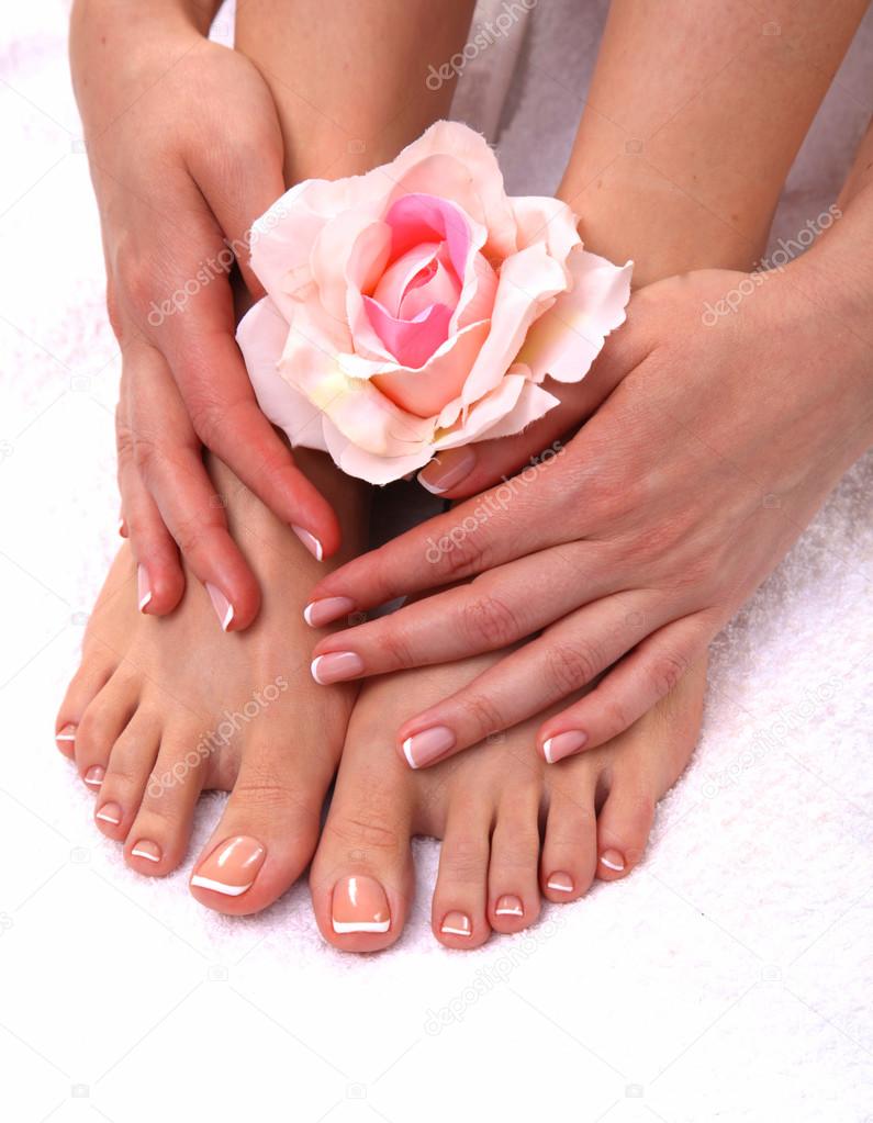 Closeup photo of a beautiful female feet with pedicure — Stock Photo ...