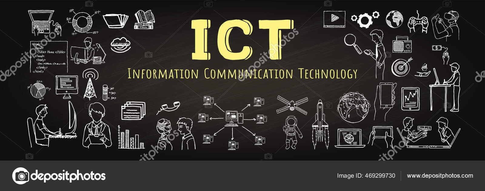 Ict Hand Drawn Illustrations Chalkboard Stock Vector Stock Vector by ...