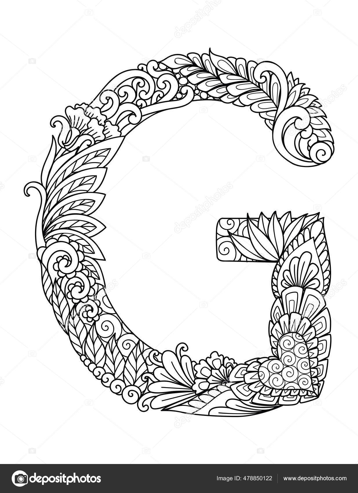 Mandala Letter Monogram Adult Coloring Book Engraving Design Vector Illustration Stock Vector ...