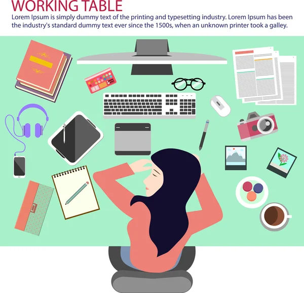 A woman taking a nap on working table. Stock Vector Image by ...