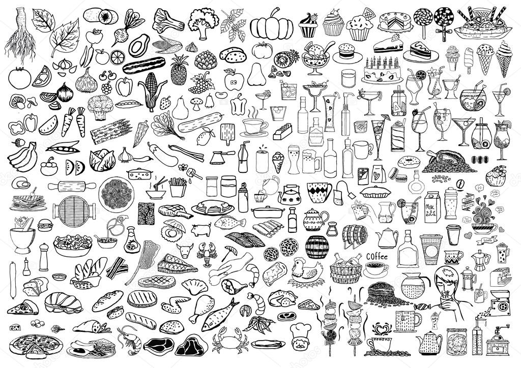 Set of food and drinks doodle on white background. Stock Vector Image ...