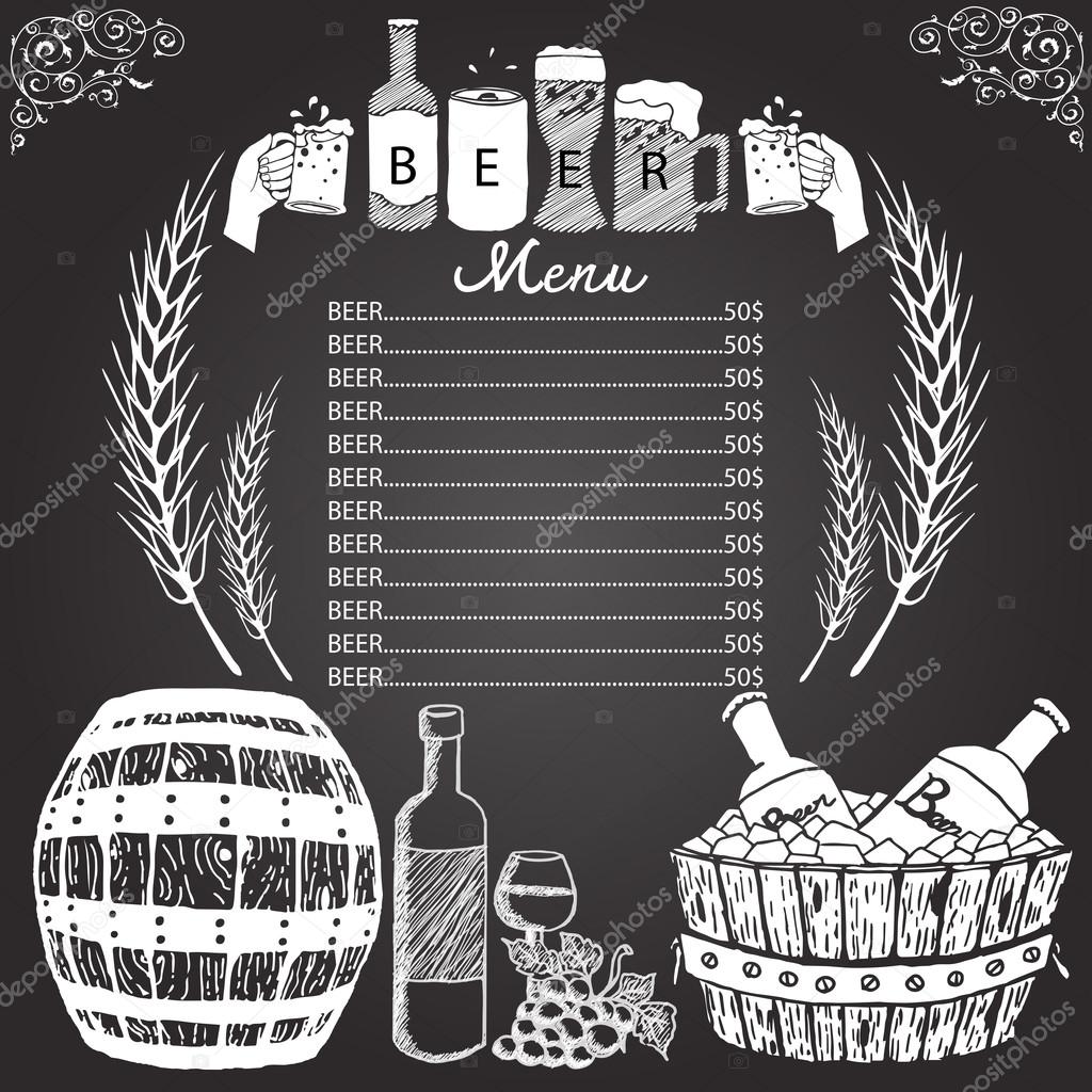 Beer menu hand drawn on chalkboard Stock Vector by ©somjaicindy@gmail ...
