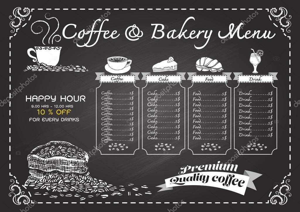 Hand drawn coffee menu on chalkboard Stock Vector by ©somjaicindy@gmail ...