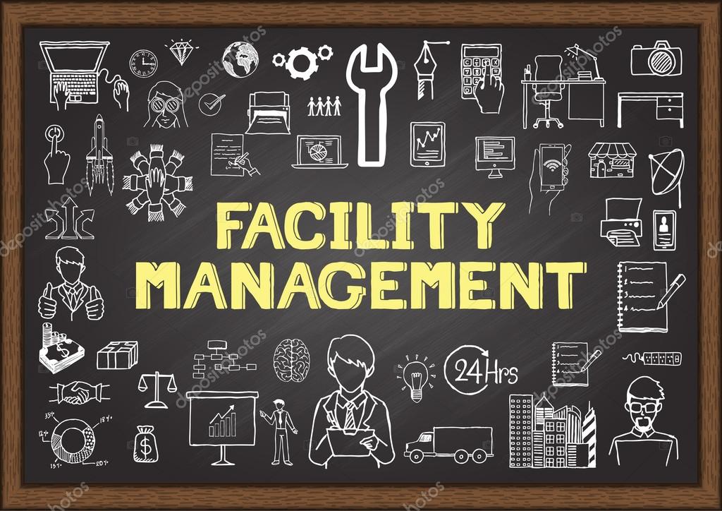 Doodles about facility management on chalkboard. Stock Vector by ...