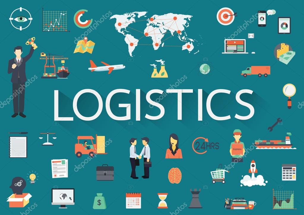 Word LOGISTICS with big set of involved flat icons around Stock Vector ...