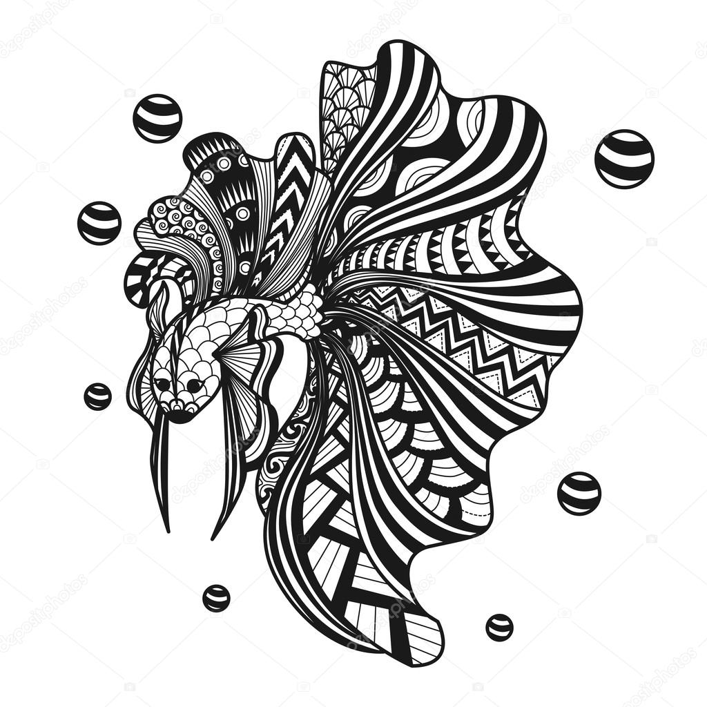 Fighting fish drawing for coloring book. Stock Vector Image by ...
