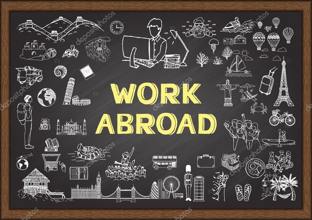Hand drawn about work abroad on chalkboard Stock Vector Image by ...