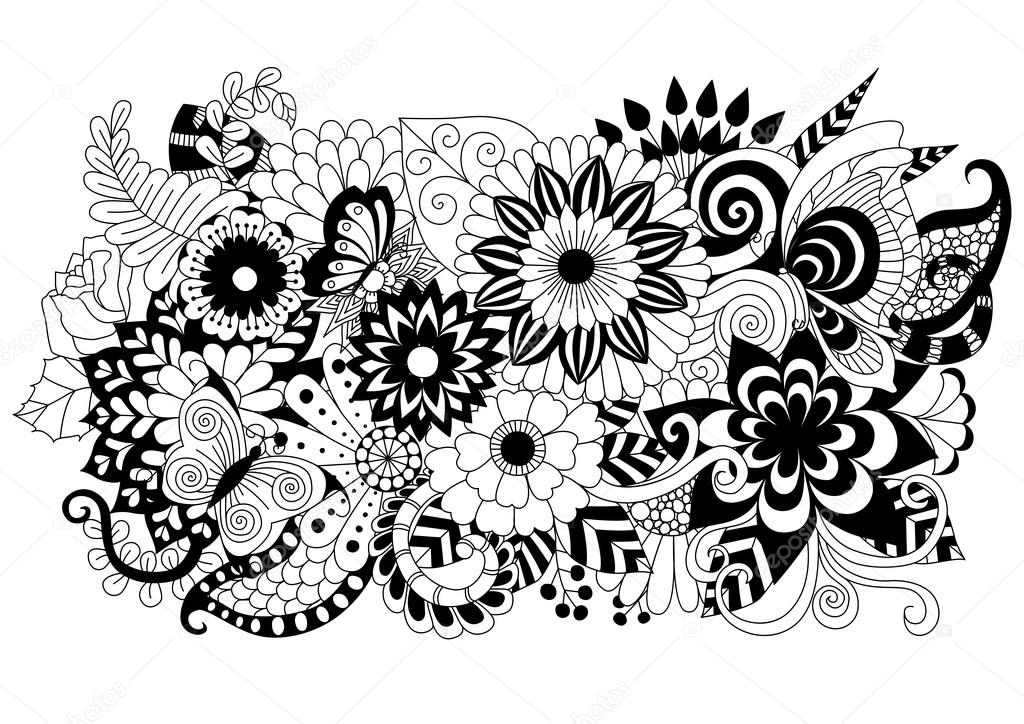 Detailed abstract zentangle flowers background Stock Vector Image by ...