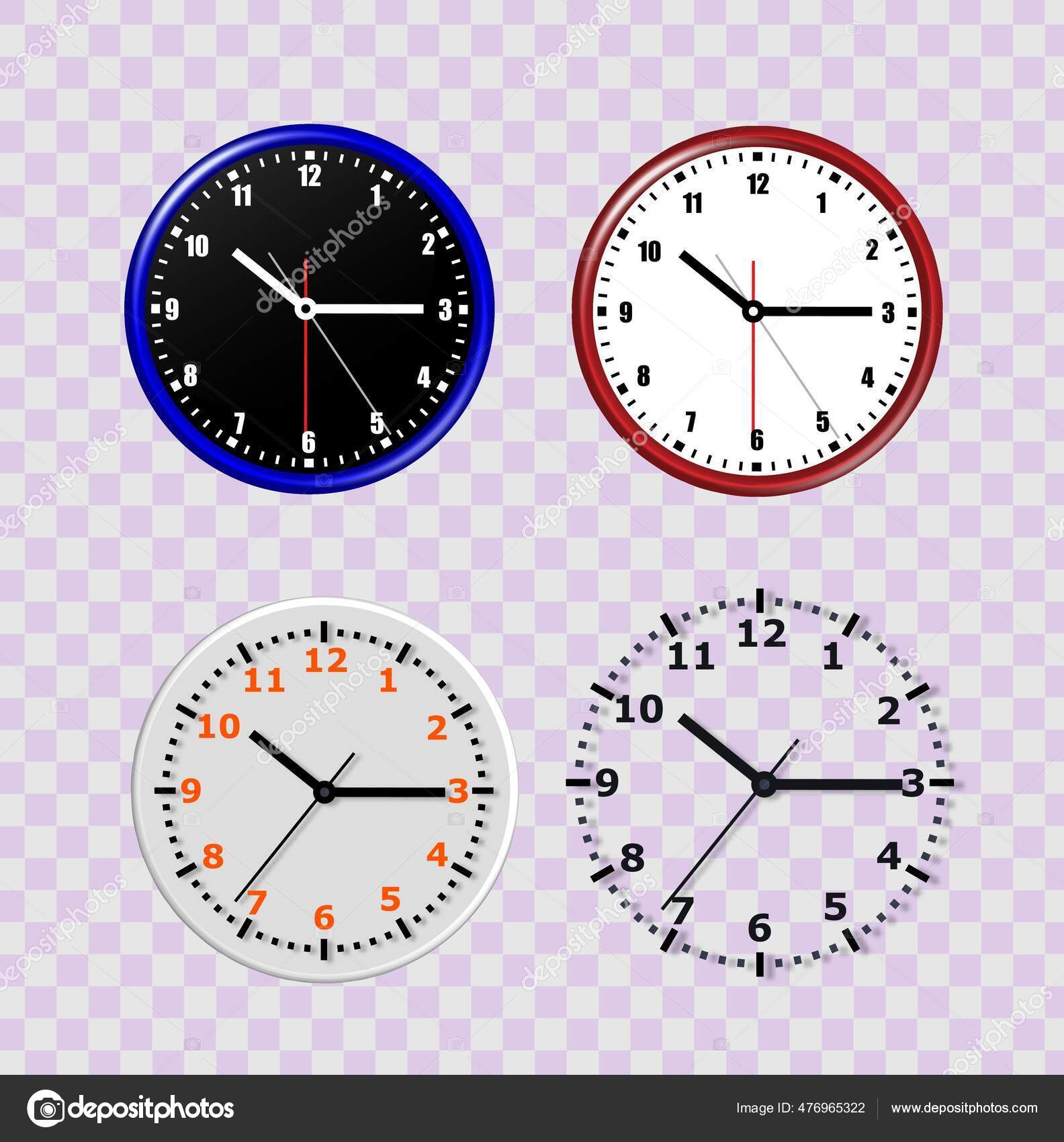 Vector Realistic Simple White Black Dial Wall Office Clocks Set Stock ...