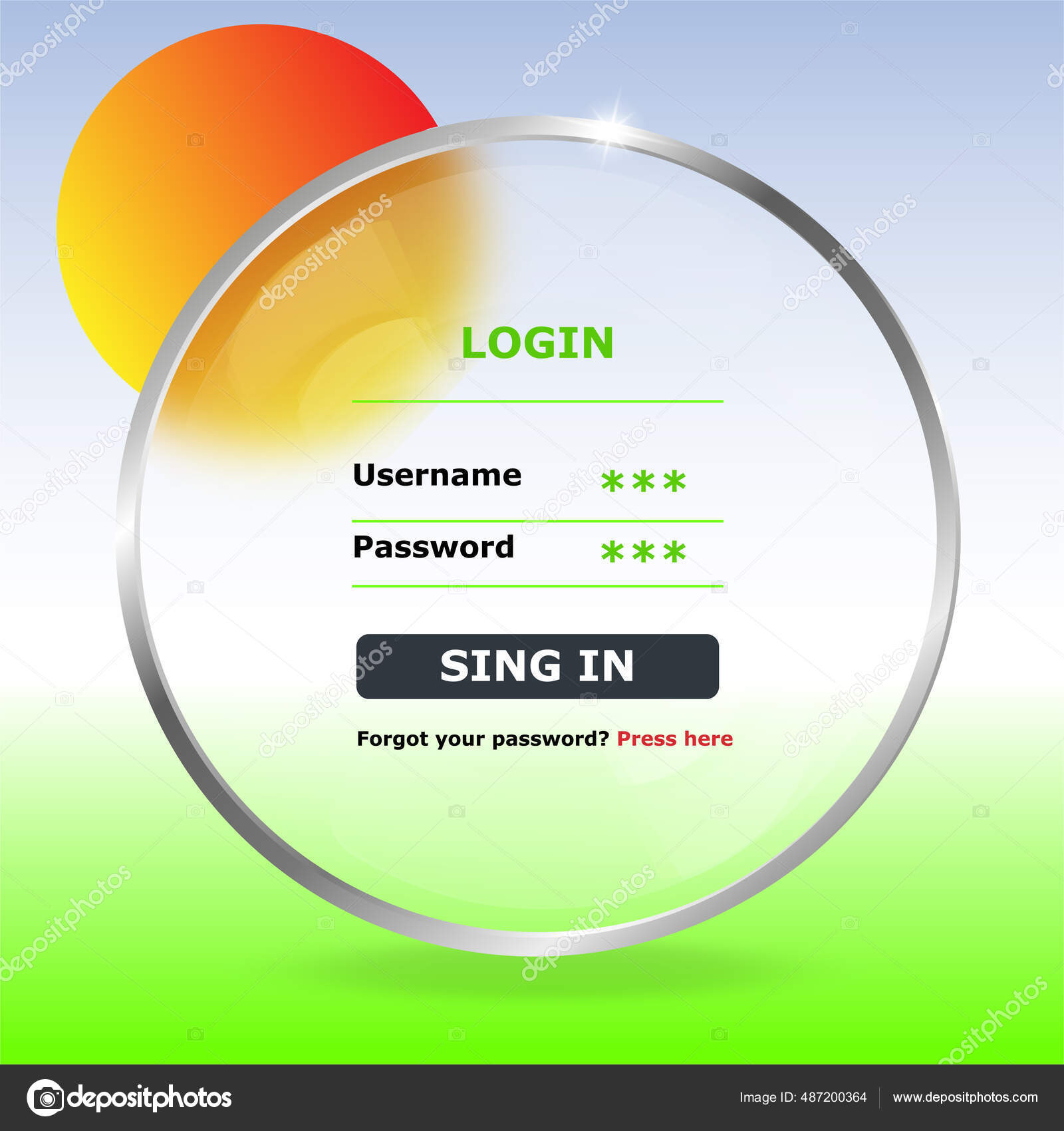 Vector glassmorphism concept. Login page with frosted glass. Mobile app ...