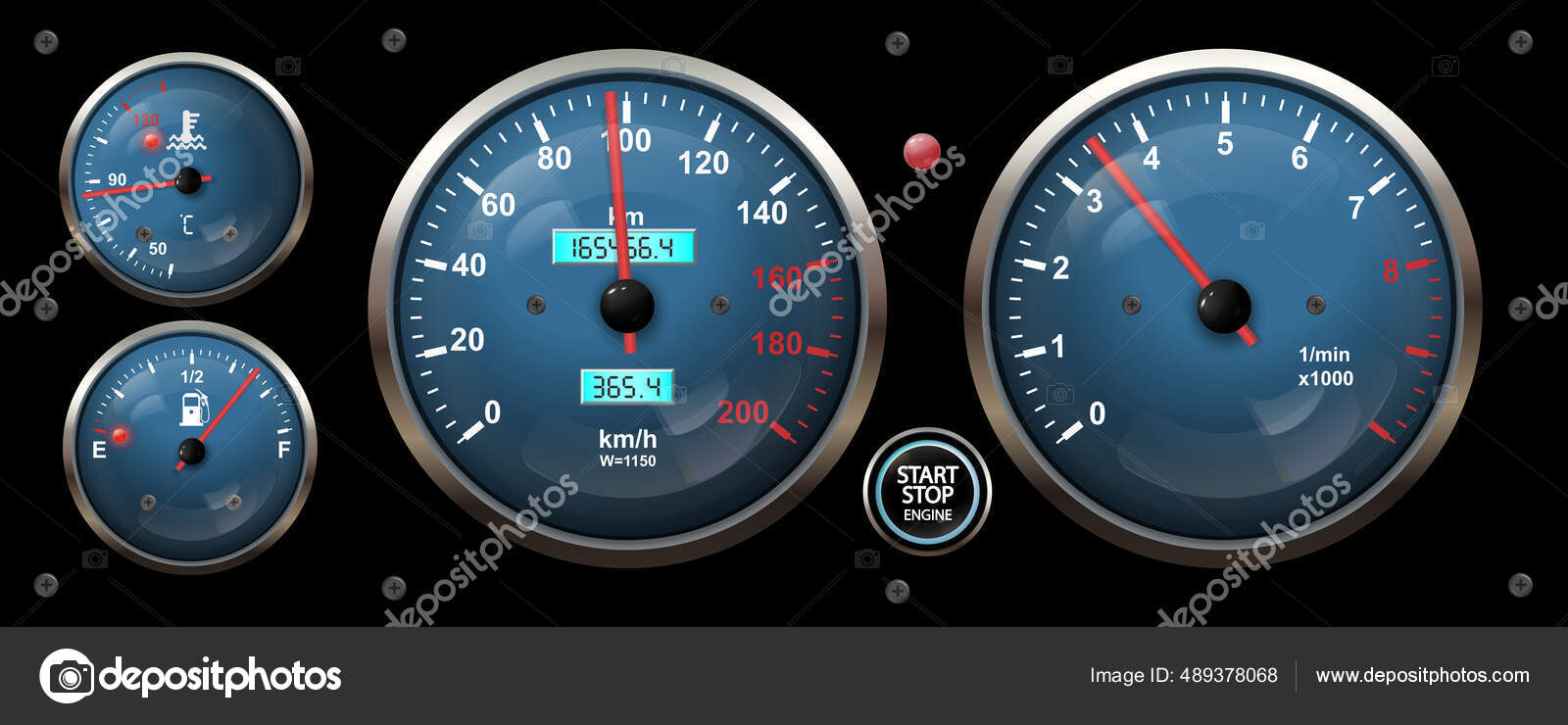 Car Dashboard Speedometer Tachometer Gauge Fuel Engine Temperature ...