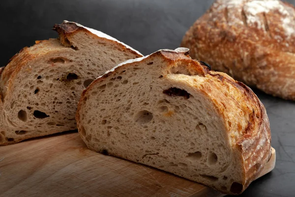 Sourdough Bread Mixed Fruits Nuts Dark Cement Background — Stock Photo ...