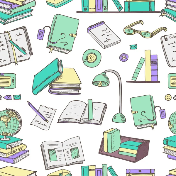 Books library seamless pattern. Reading background -- hand drawn doodle ...