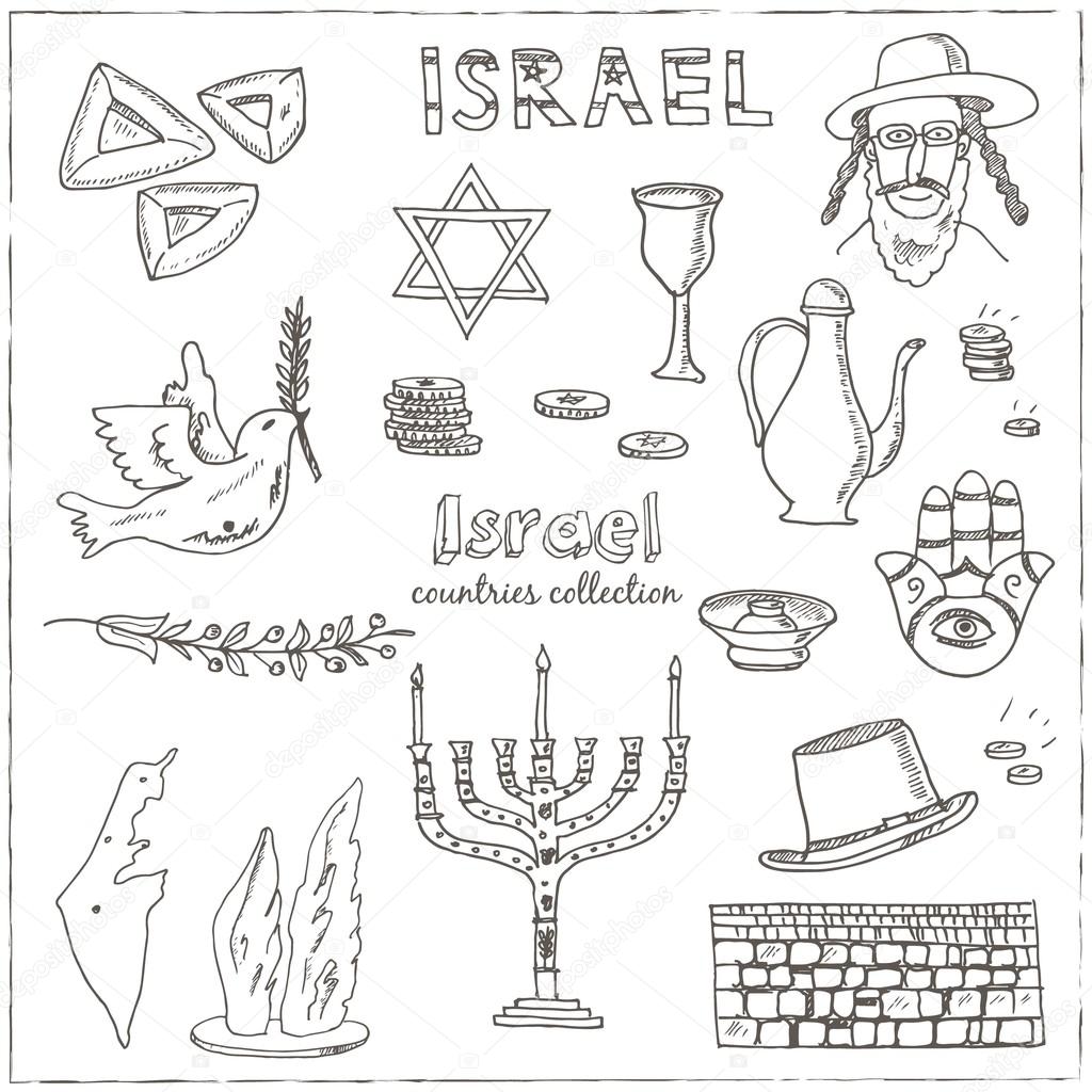 Hand drawn doodle Israel symbols set. Stock Vector by ©Fafarumba 106393248