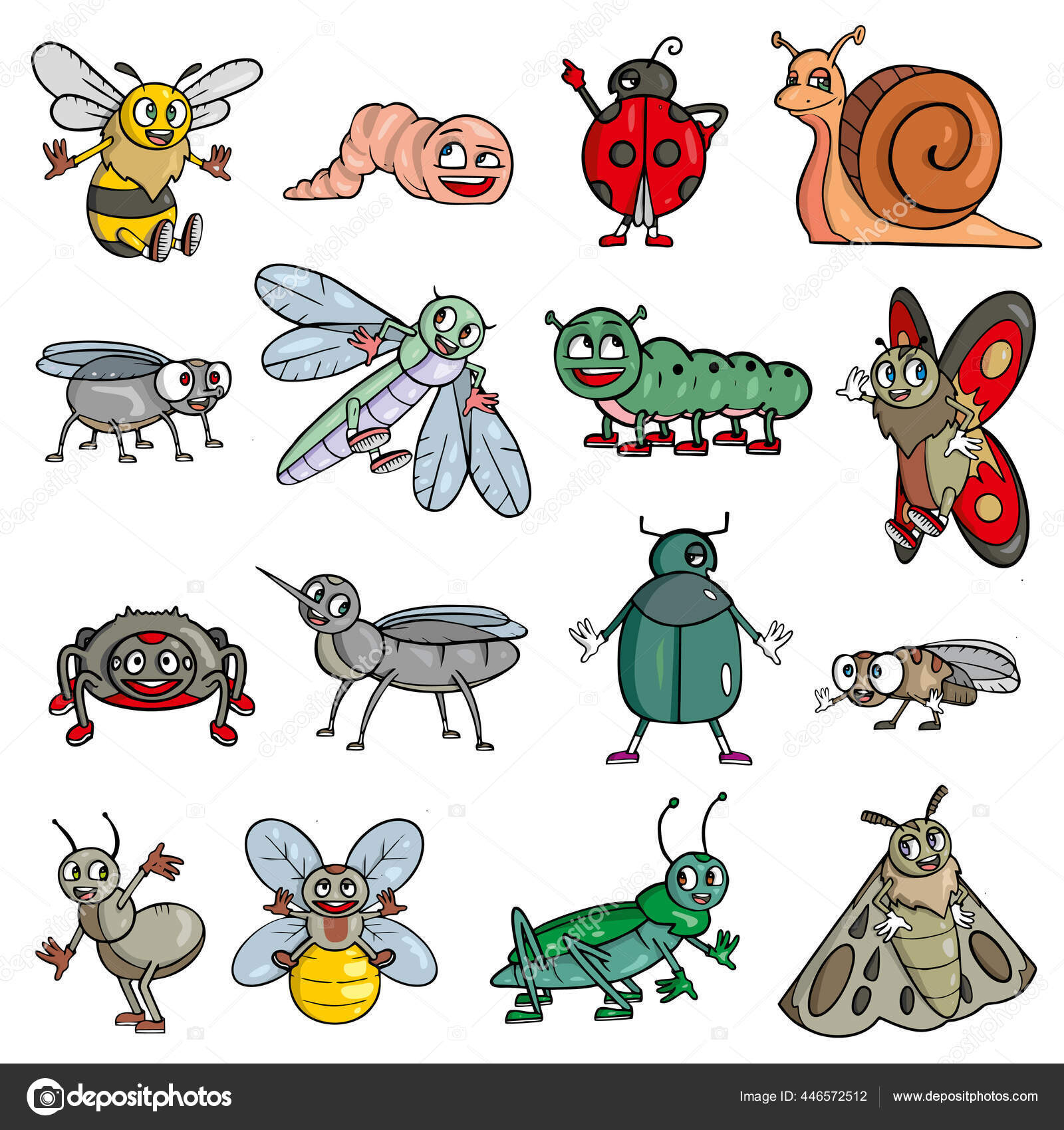 Conjunto de insectos: abeja, gusano, mariquita, caracol, mosca ...