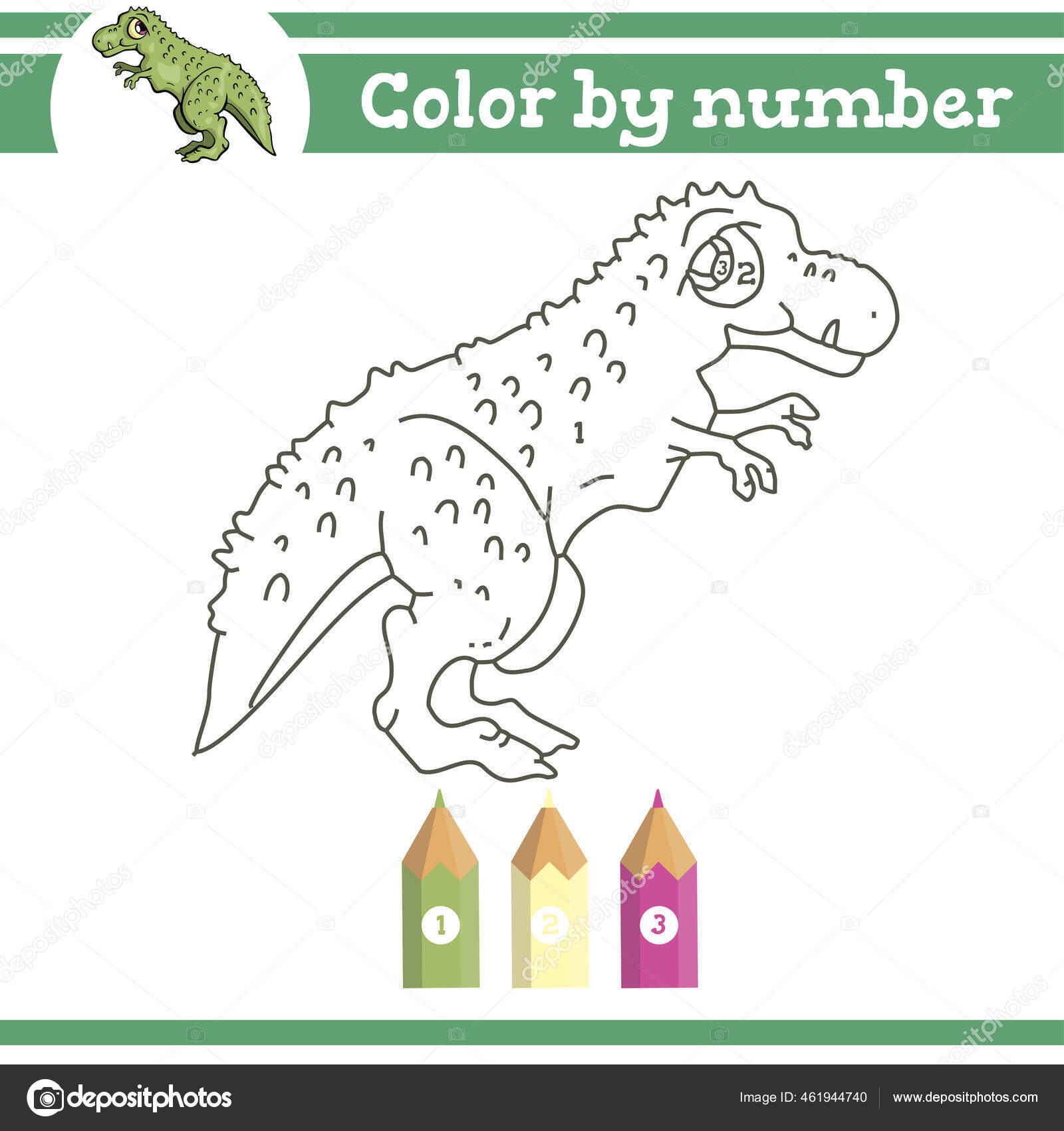 Dinosaurs Color by numbers. Coloring page for preschool children. Learn ...