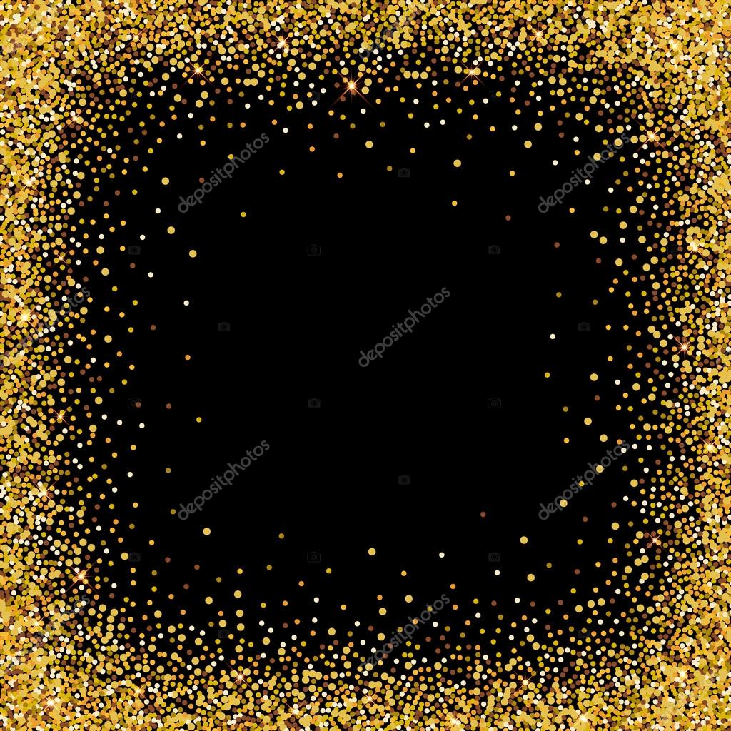 Gold glitter confetti frame for festive greeting card. — Stock Vector ...