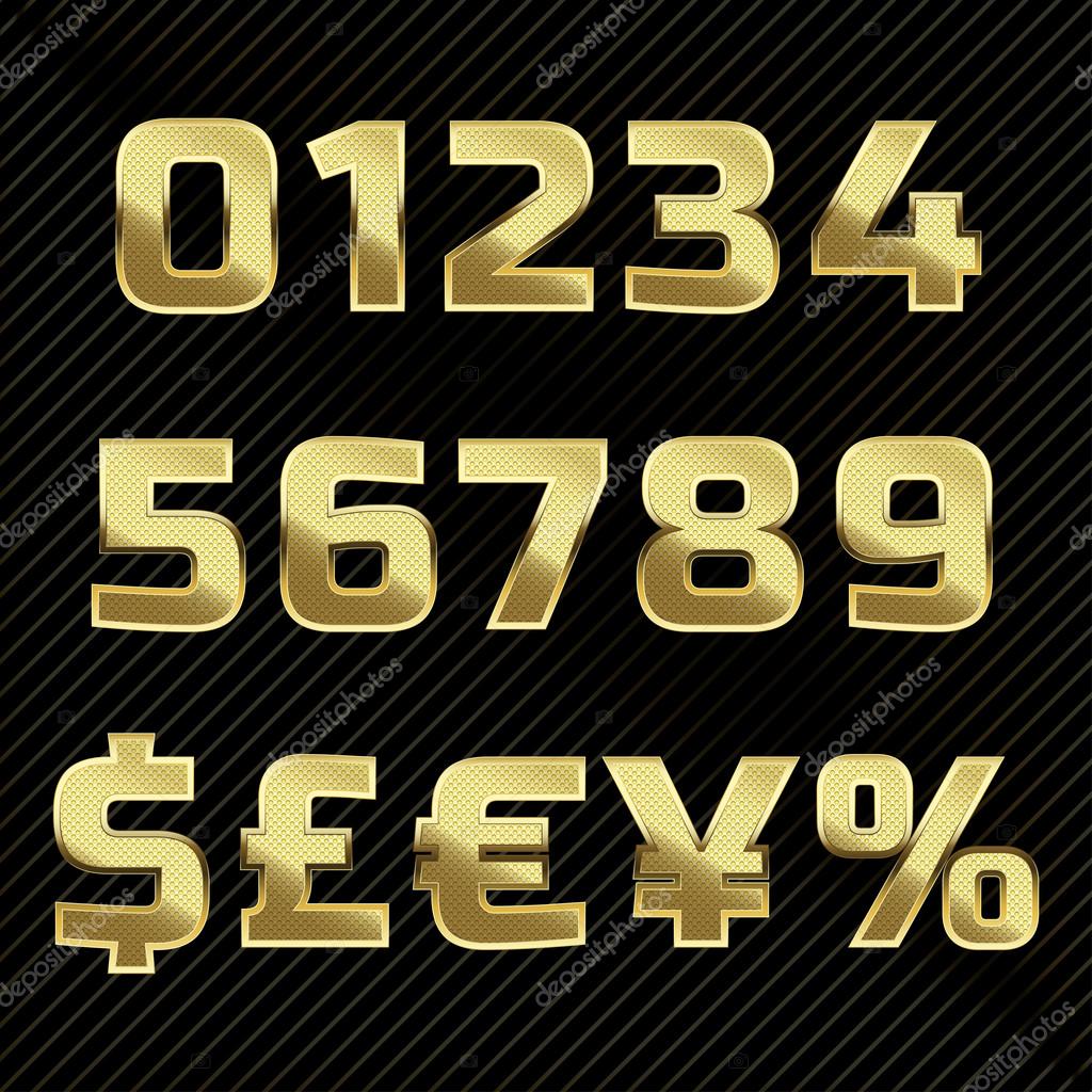 Gold glittering metal alphabet - numbers and symbols Stock Vector by ...