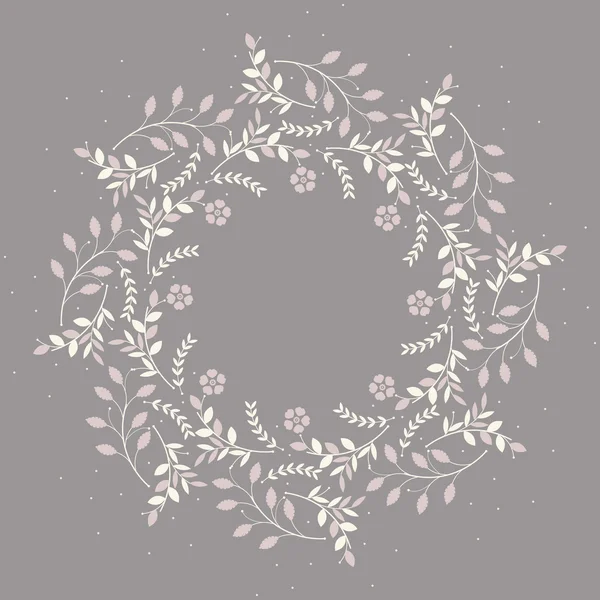 Cute circle frame with spring flowers and leaves on white backgr ...