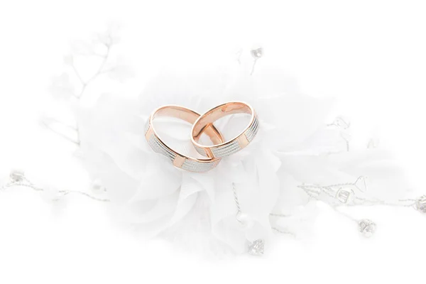 Wedding rings on wedding card on a white background Stock Photo by ...