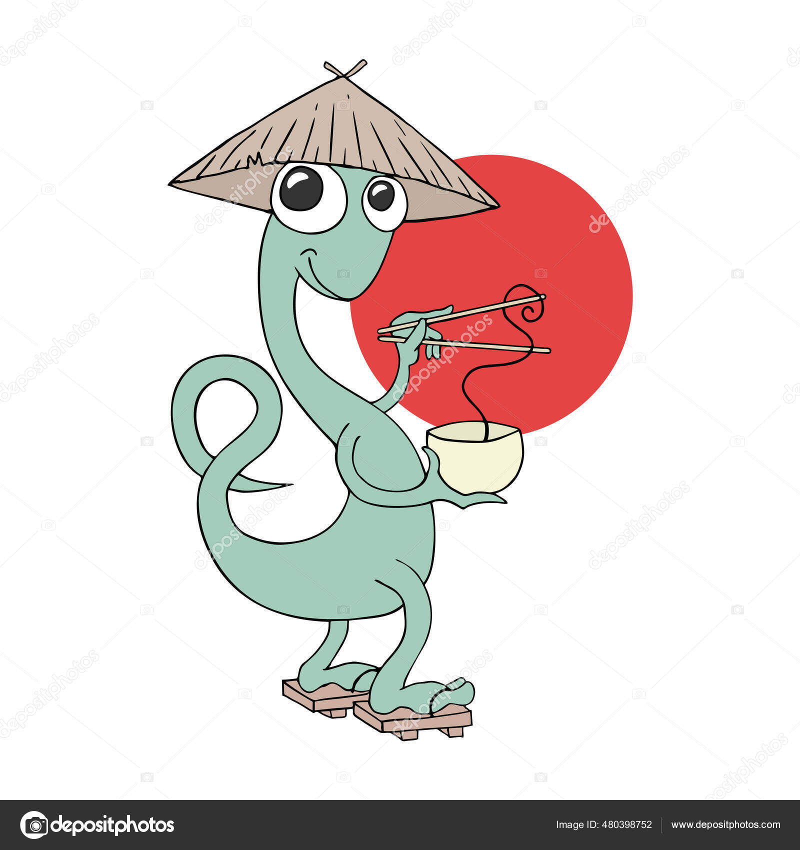 Funny Lizard Eating Noodless Stock Vector by ©RATOCA 480398752