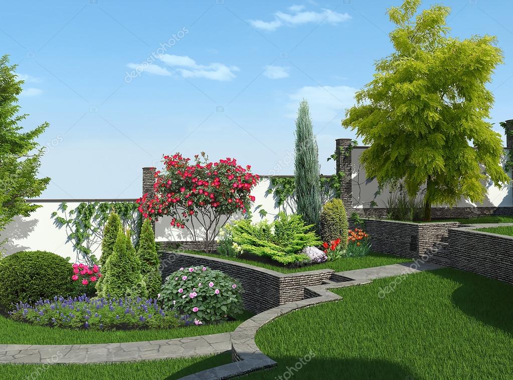 Backyard horticultural background, 3d rendering — Stock Photo ...