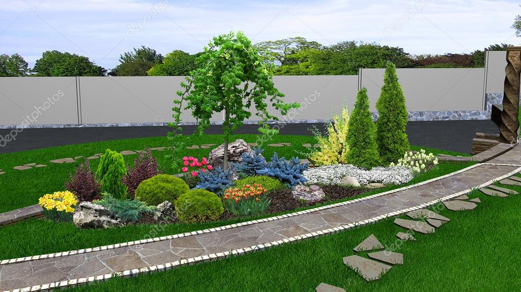 Backyard horticultural background, 3d render — Stock Photo ...