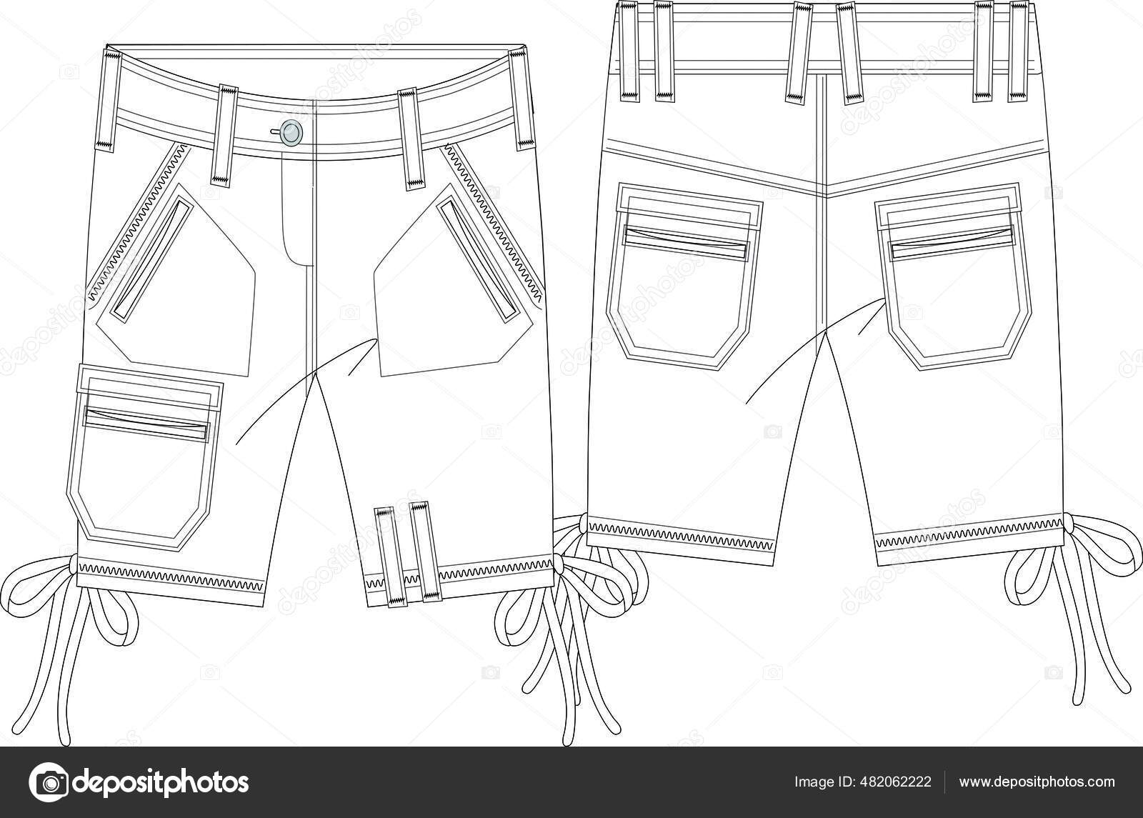 Celana Sketsa Fashion Vektor Ilustrasi Gambar Teknis Rata Vektor Stok ...