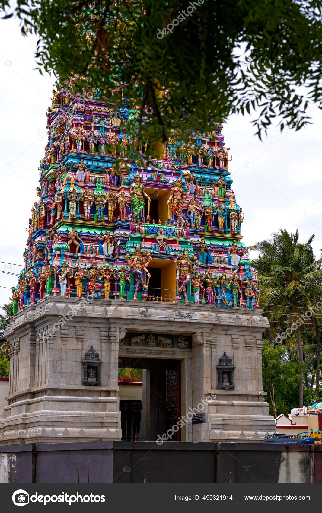 Temple Tower Close Full Architecture Details Multi Colour Temple Tower ...