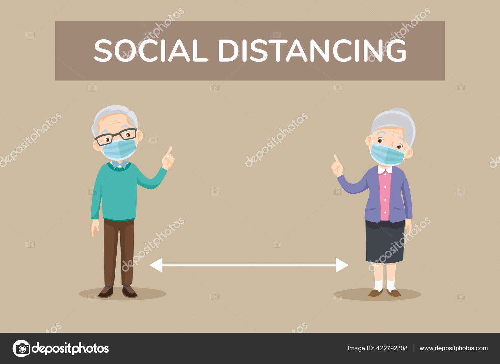 Social Distance Space Safety Senior Man Woman Wearing Face Mask Stock ...