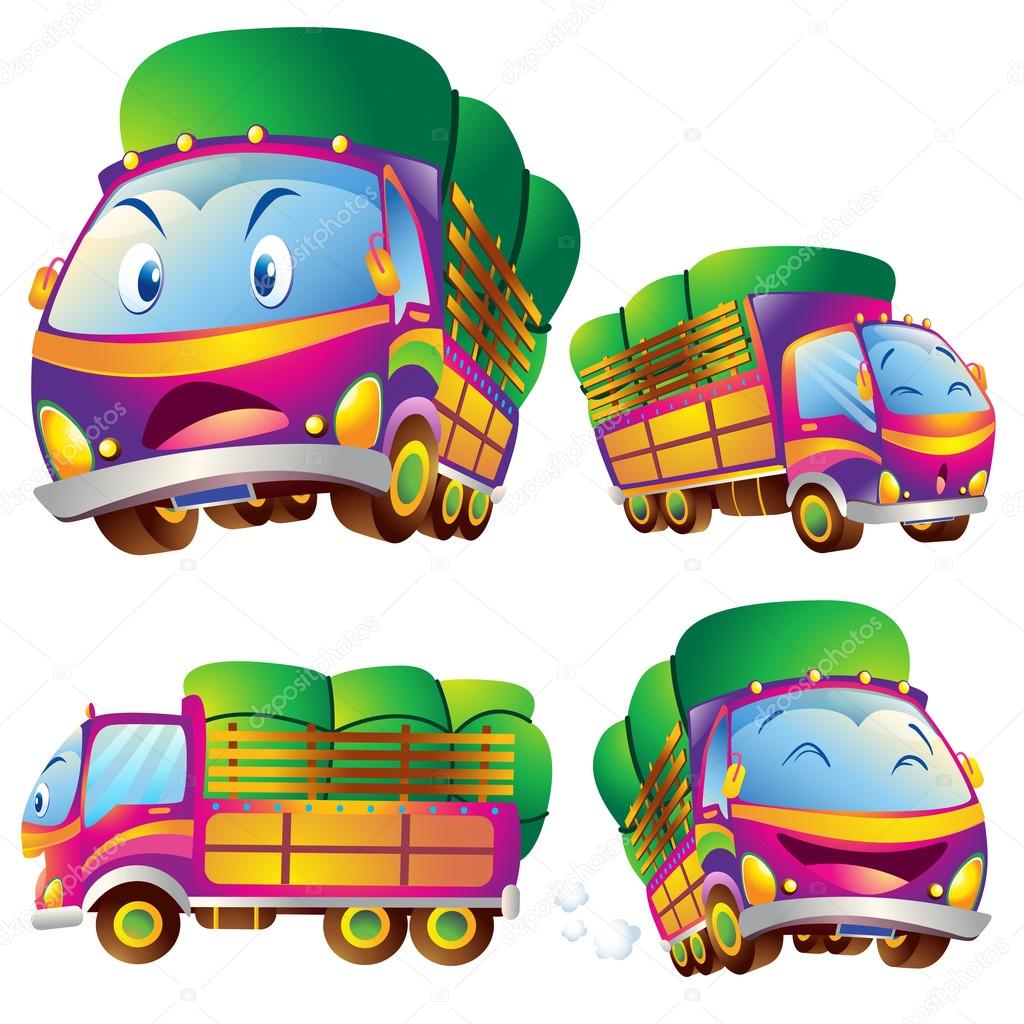 Lindo camión de dibujos animados muchas acciones emoción Vector de ...