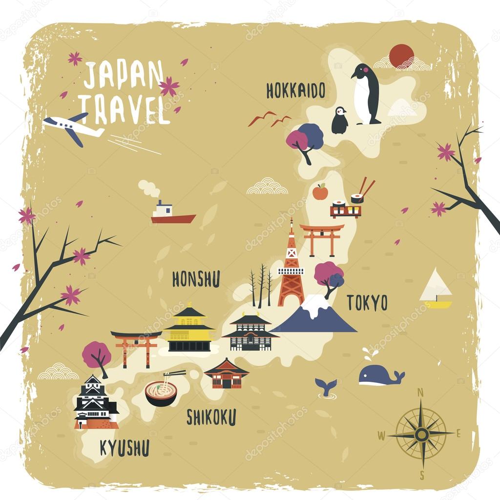 Japan travel map Stock Vector Image by ©HstrongART #115545484